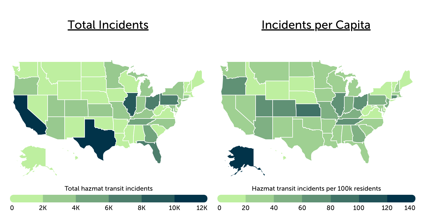 U.S. States Most Exposed by Hazardous Materials Transport Incidents ...